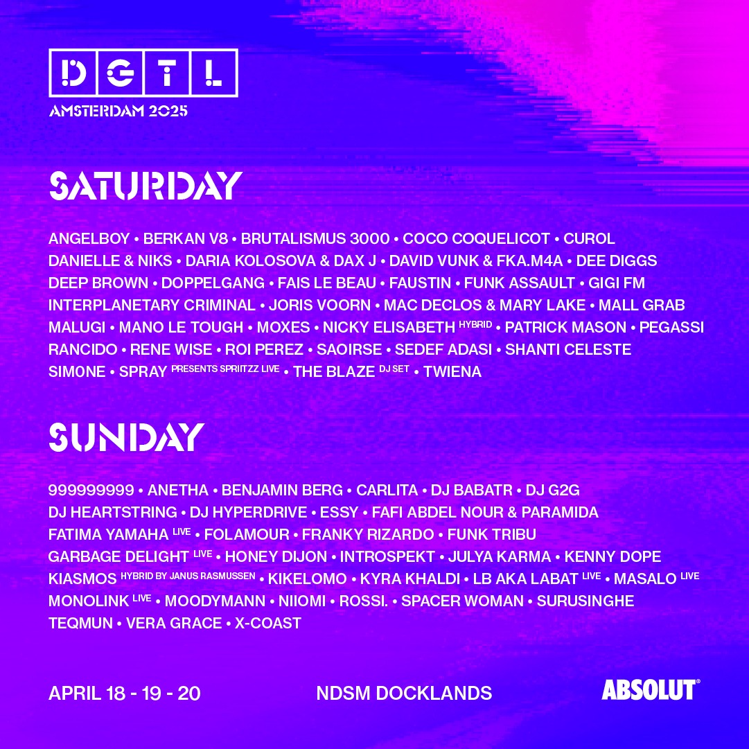 DGTL Festival Amsterdam 2025: Monolink, Fatima Yamaha e Brutalismus 3000 in Line-Up – Parkett